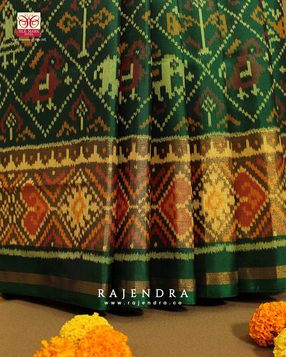Handwoven Hathi Popat Design Green Single Ikkat Rajkot Patola Saree ...