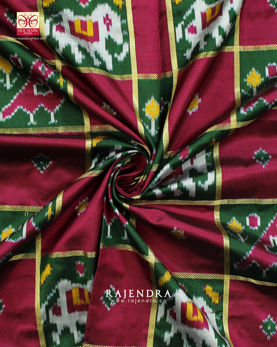 Traditional Hathi Popat Design Zari Checks Hyderabadi Ikat Patola Sare ...