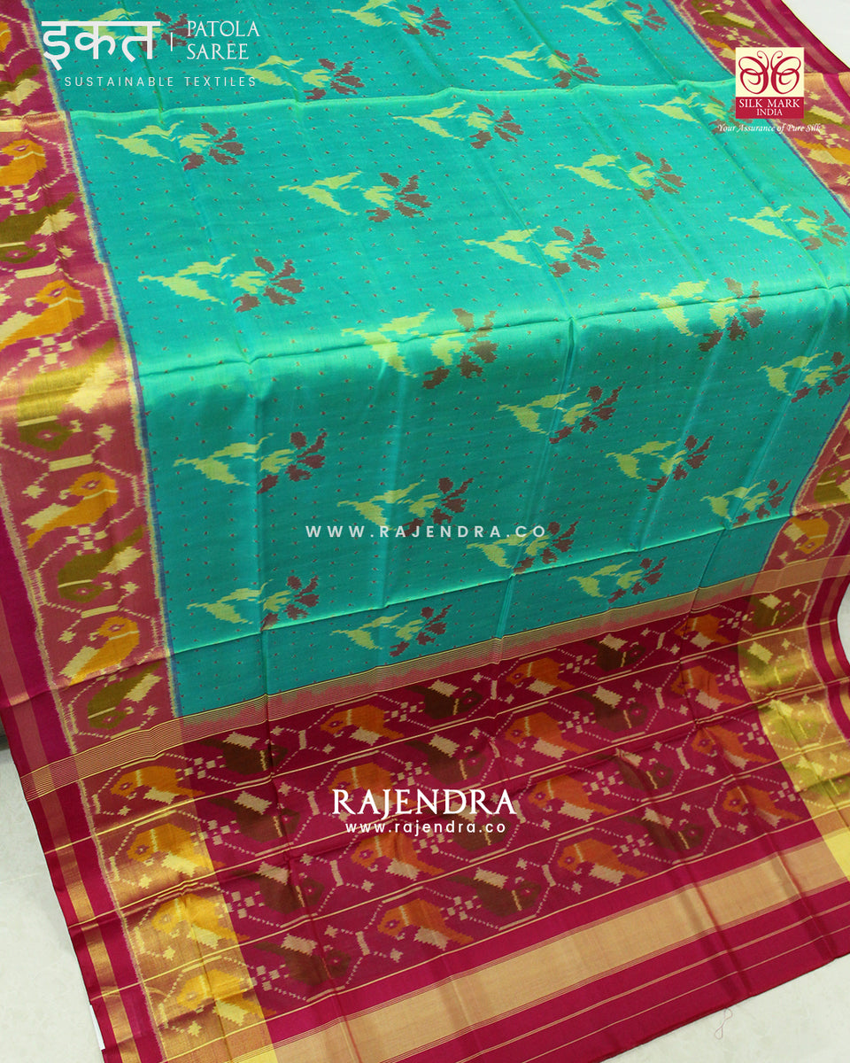 Exclusive Flowers Design Light Green Pink Single Ikat Rajkot Patola Sa ...
