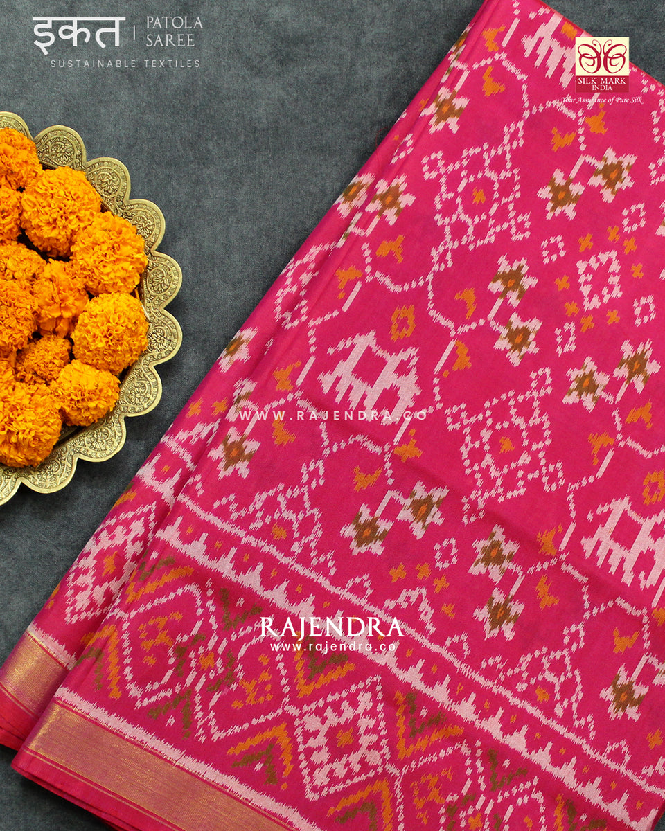 Traditional Navratna Design with Elephant Motif Single Ikat Rajkot Pat ...