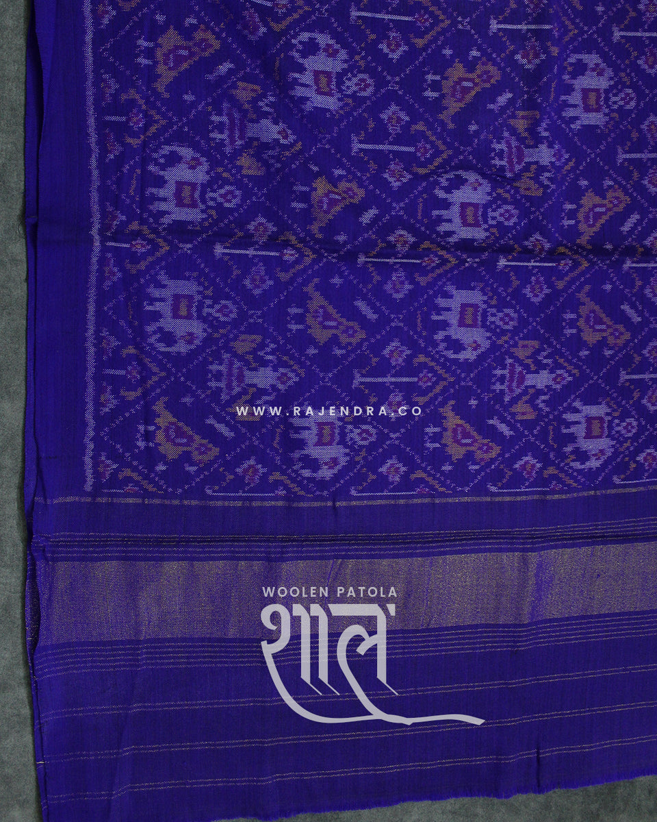 Handwoven Hathi Popat Design Blue Woolen Patola Shawls – Rajendra.co