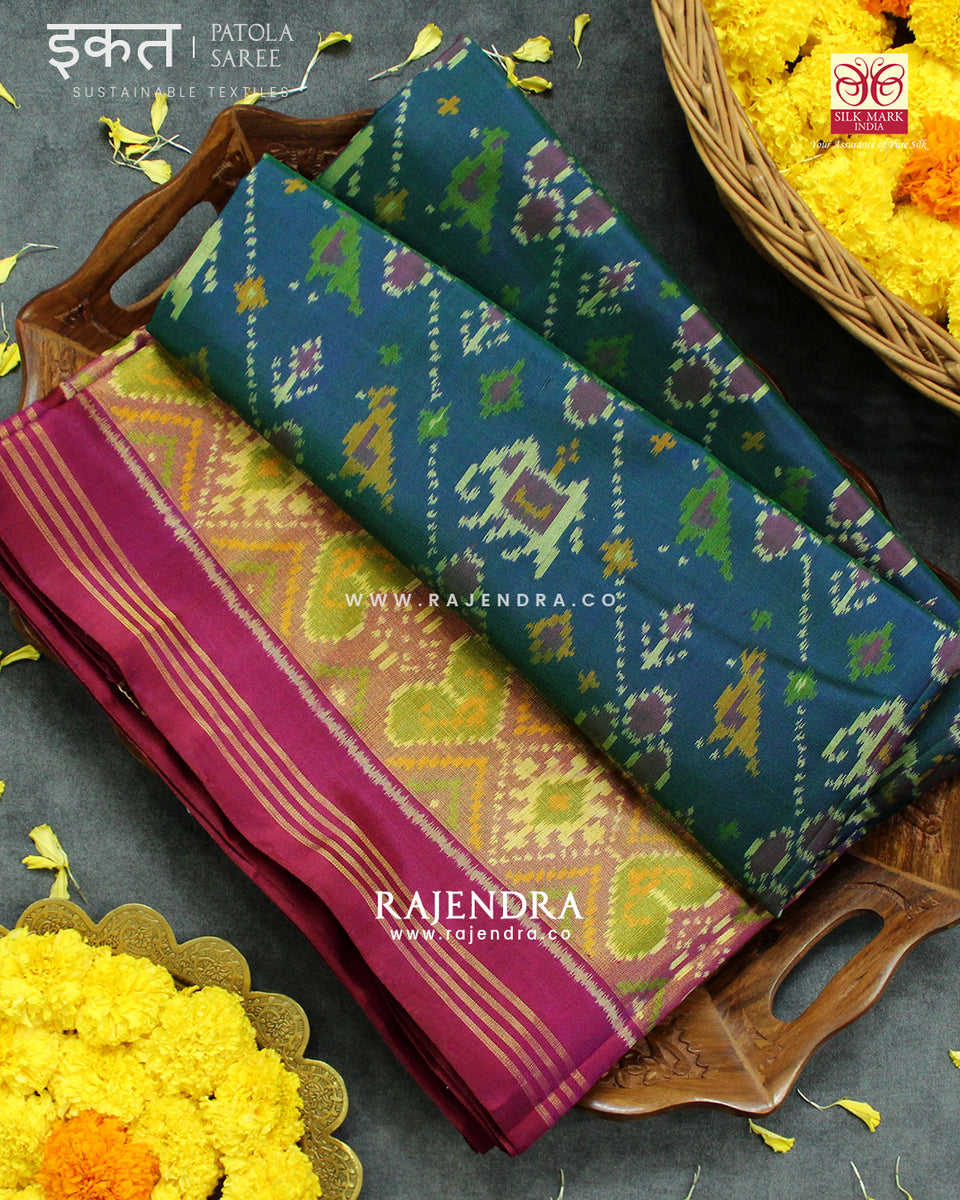 Traditional Laheriya Design Hathi Popat Pink and Blue Single Ikat Rajk ...