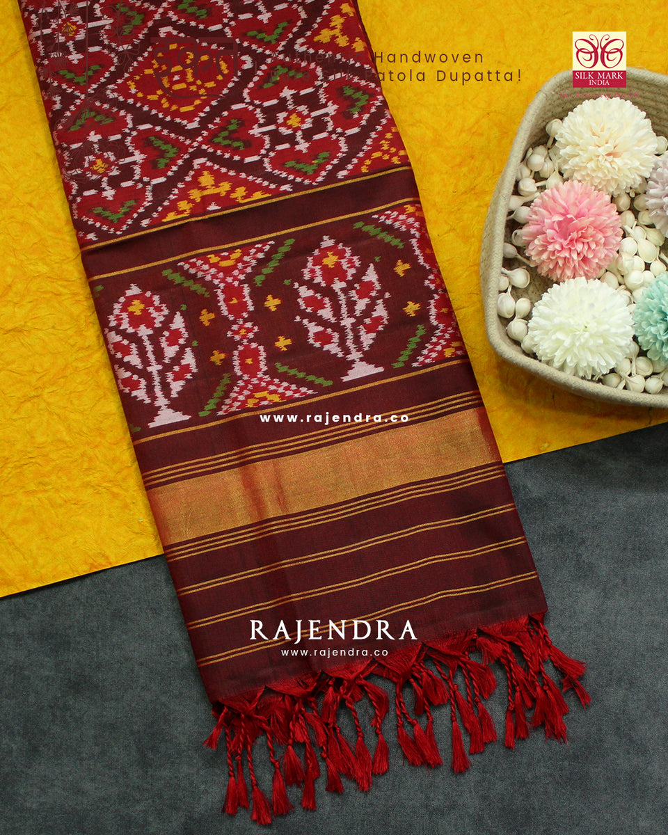Exclusive Panchanda Design Maroon Semi Double Ikat Rajkot Patola Dupat ...