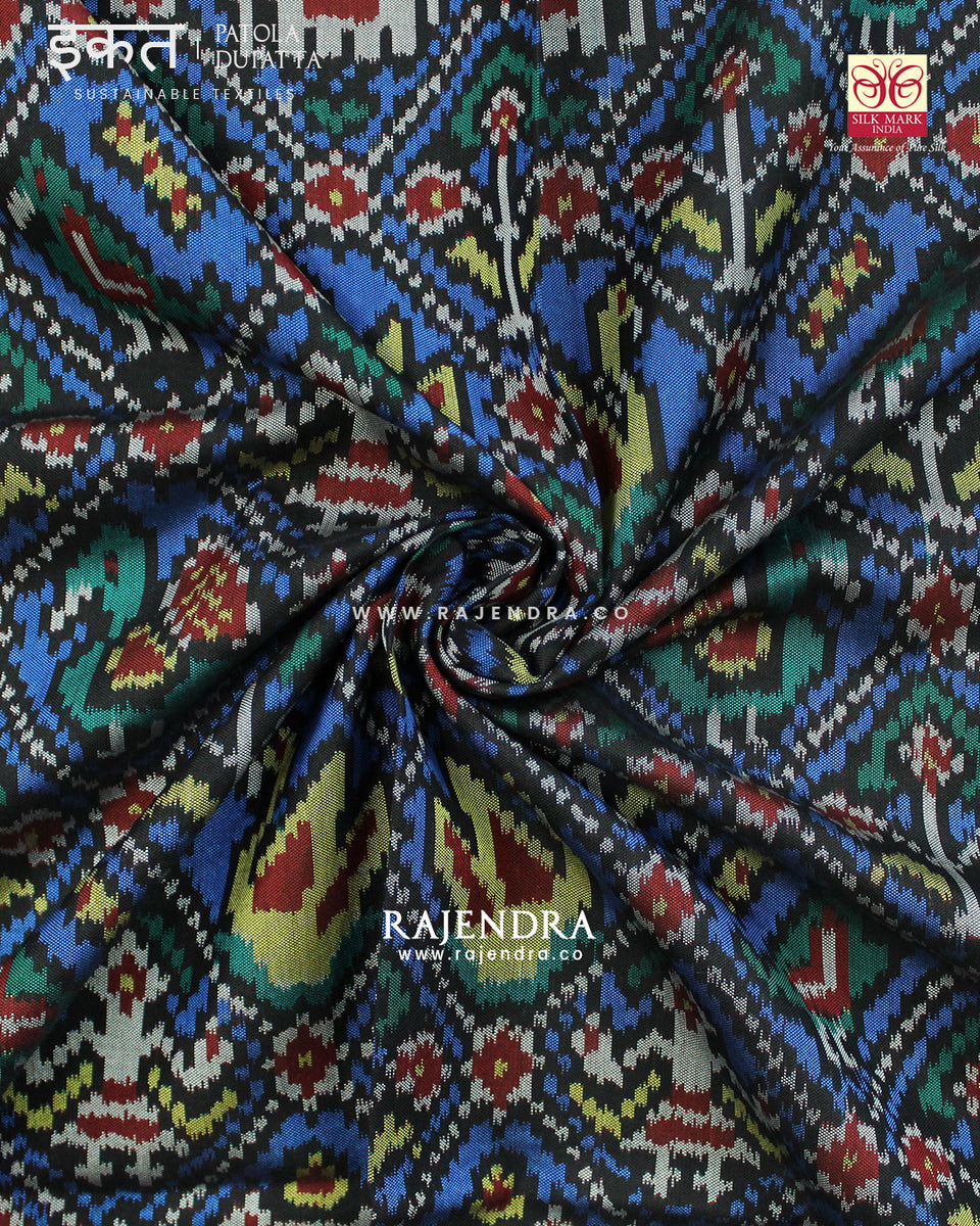 Traditional Hathi Popat Red and Blue Semi Double Ikat Rajkot Patola Du ...