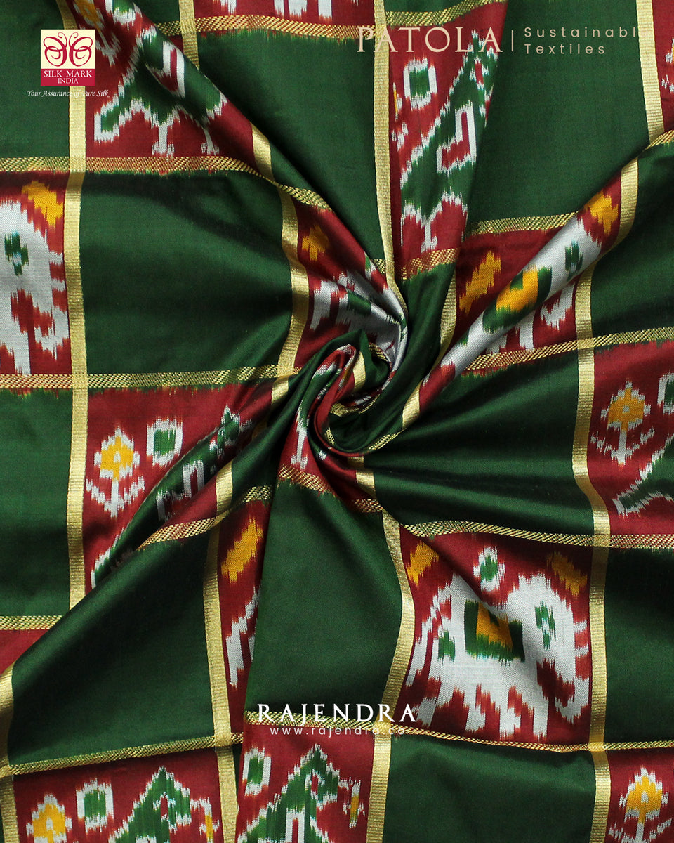 Traditional Hathi Popat Design Zari Checks Hyderabadi Ikat Patola Sare ...